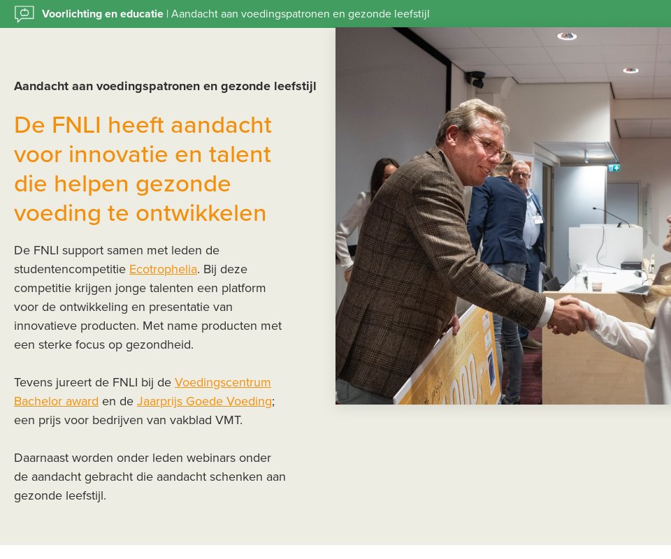 Aandacht aan voedingspatronen en gezonde leefstijl - Handvest Gezondheid